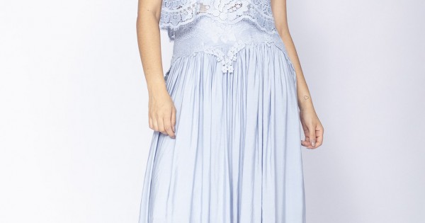 Conjunto de Saia e Croped Essência da Mata Renda Blue